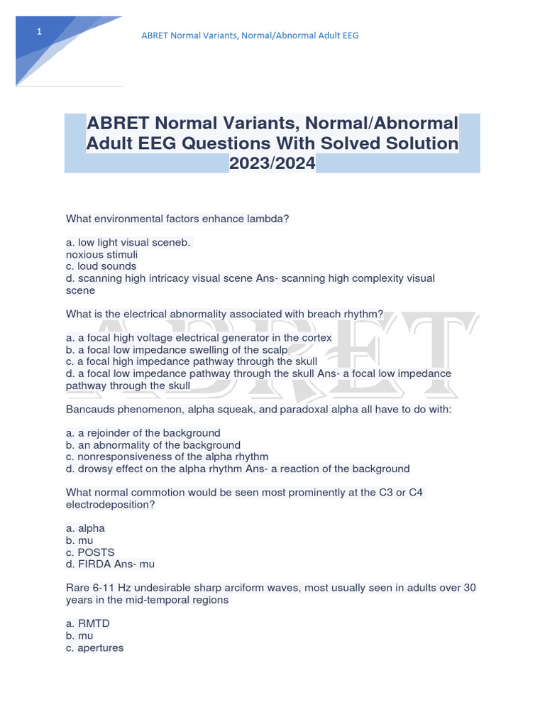 ABRET Normal Variant Normal Abnormal Adult EEG | PDF ...