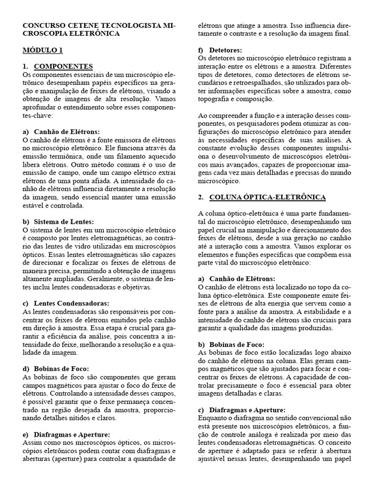 Modulo 1 - Cetene Tecnologista Microscopia Eletrônica | PDF ...