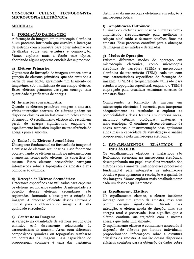 Modulo 2 - Cetene Tecnologista Microscopia Eletrônica | PDF | Elétron ...