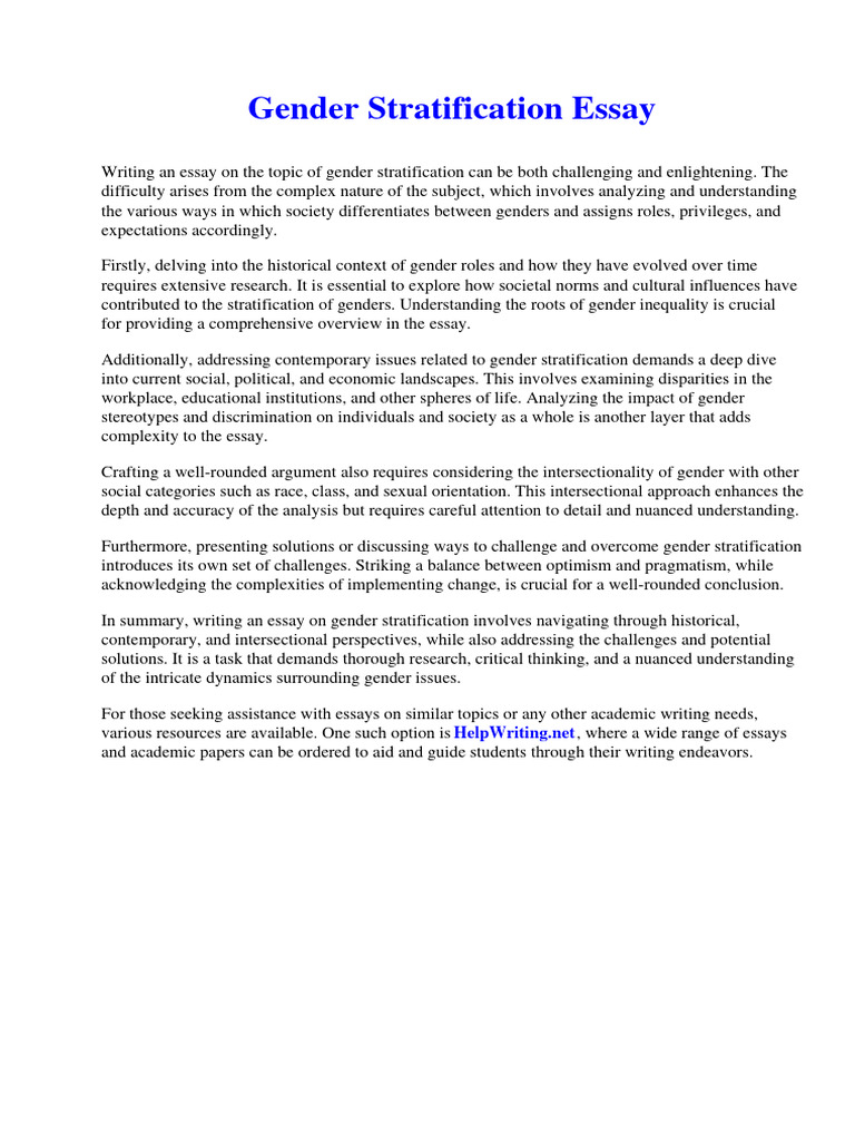 Gender Stratification Essay | PDF | Intersectionality | Gender