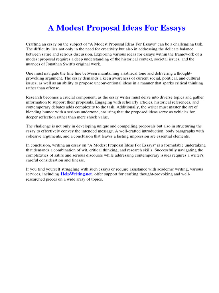 A Modest Proposal Ideas For Essays | PDF | Heat Transfer | Essays