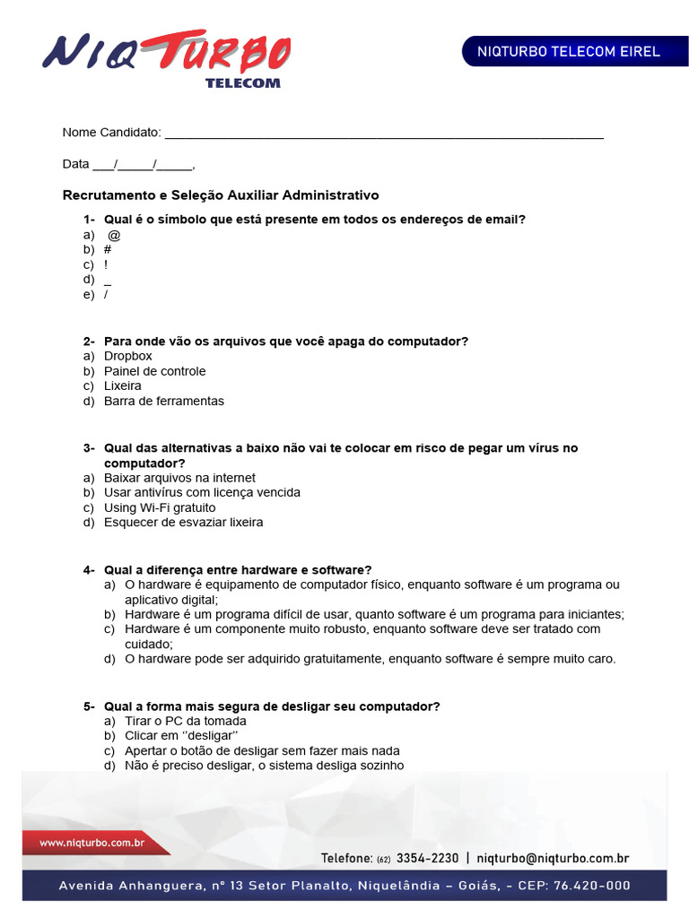 Teste DE INFORMATICA BASICA Recrutamento | PDF