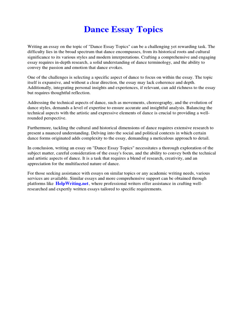 Dance Essay Topics | PDF | 401(K)