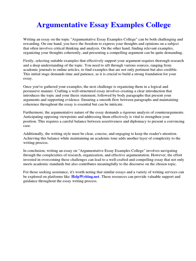 Argumentative Essay Examples College | PDF | Essays | Psychotherapy