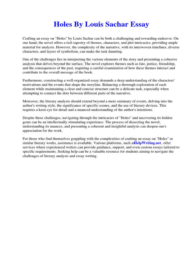 Holes by Louis Sachar Essay | PDF | Le Bron James | Opioid