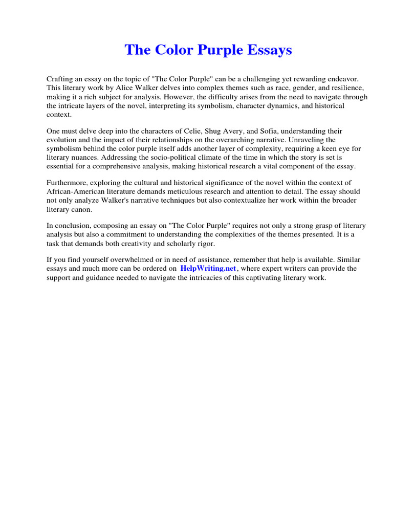The Color Purple Essays | PDF | Eugenics