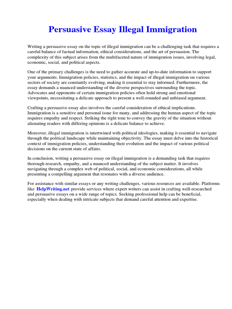 Persuasive Essay Illegal Immigration | PDF | Emma (Novel)