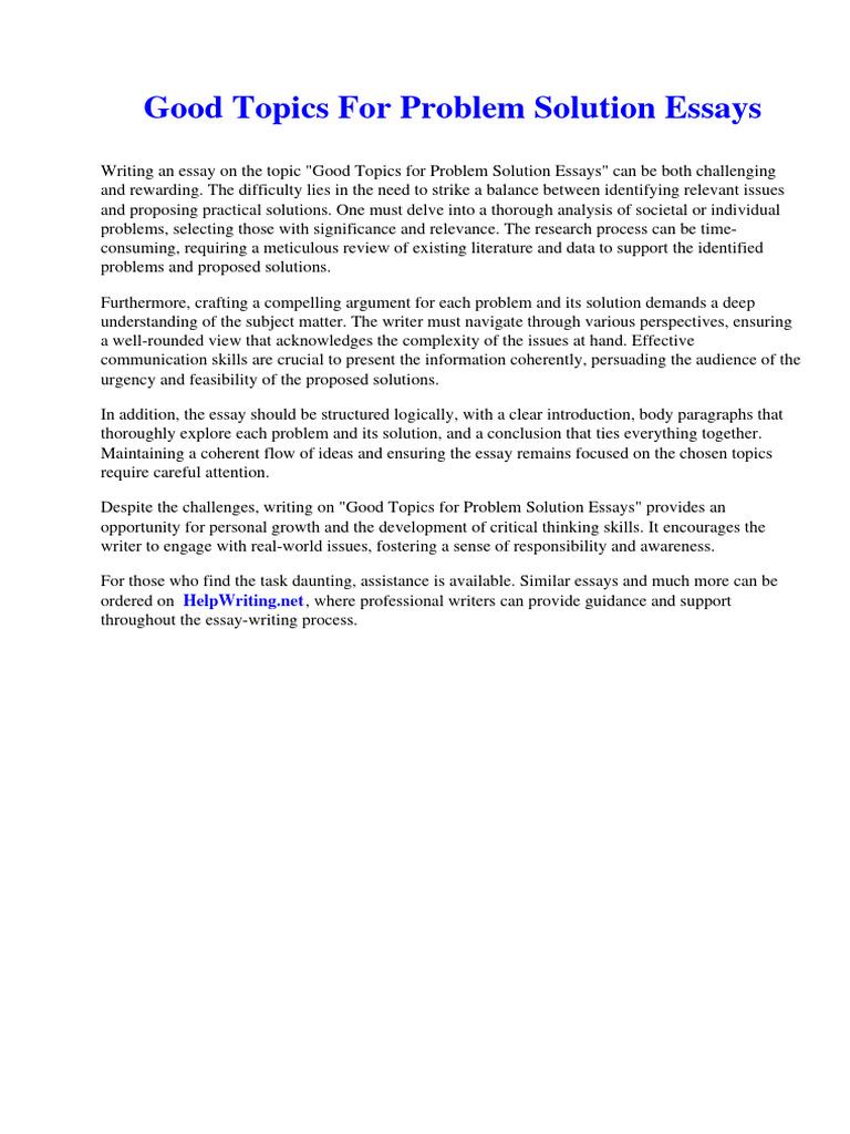 Good Topics For Problem Solution Essays | PDF | Essays | Critical Thinking Good Topics For Problem Solution Essays | PDF | Essays | Critical Thinking