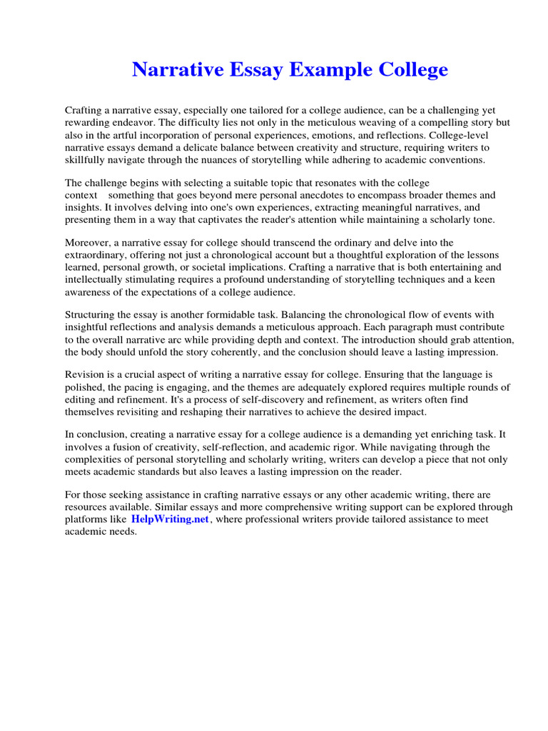 Narrative Essay Example College | Download Free PDF | Narrative ...