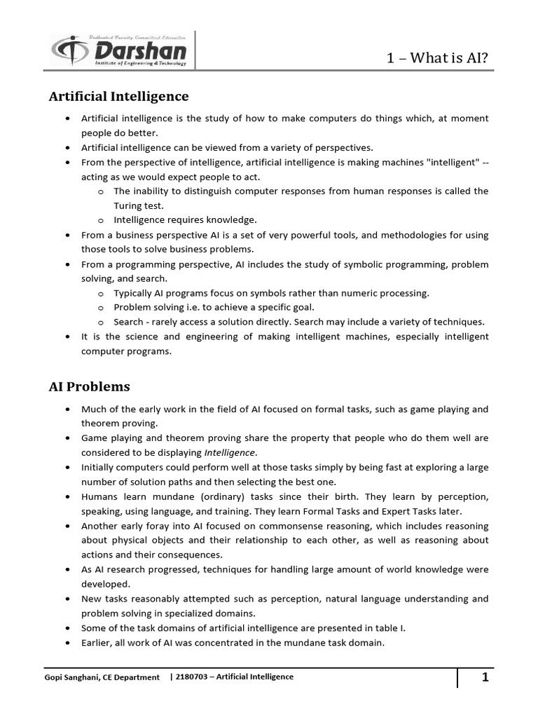 Ai Chapter 1 | PDF | Artificial Intelligence | Intelligence (AI) & Semantics