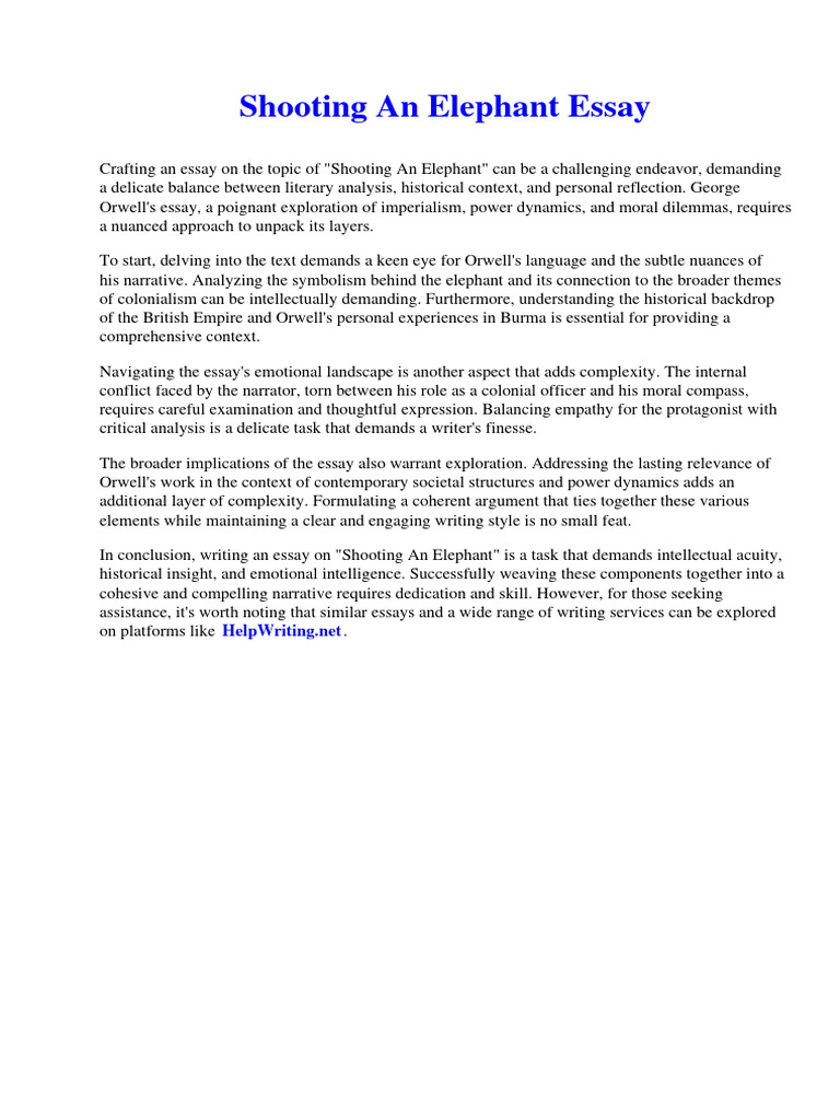 Shooting An Elephant Essay | PDF