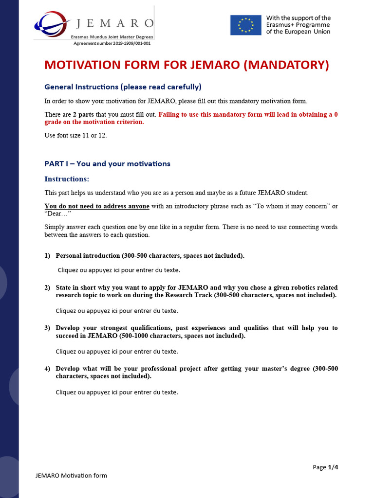 JEMARO Applicant Motivation Form | PDF | Mathematics | Cognitive Science