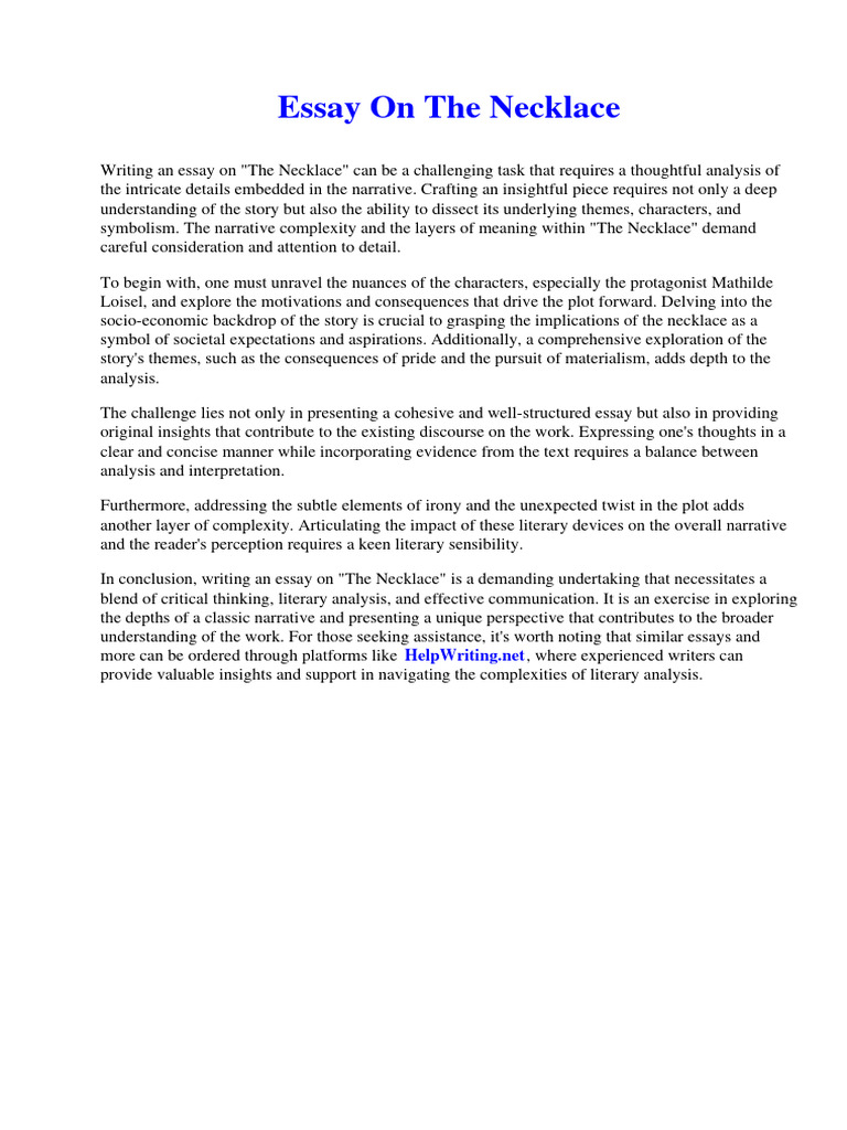 Essay On The Necklace | PDF