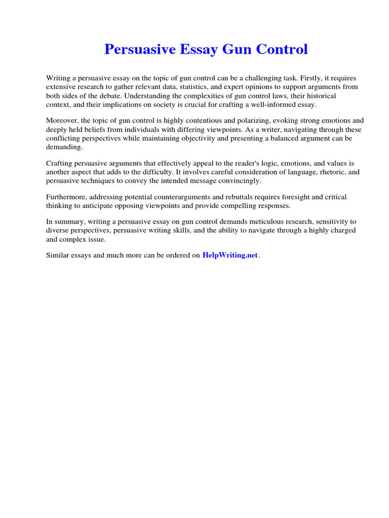 Persuasive Essay Gun Control | PDF