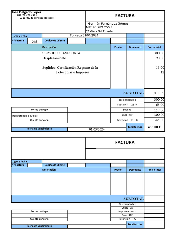 FACTURA José Delgado Con Retención | PDF | Contabilidad | Documentos empresariales