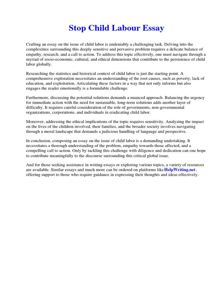 Stop Child Labour Essay | PDF | Mountains | Usability