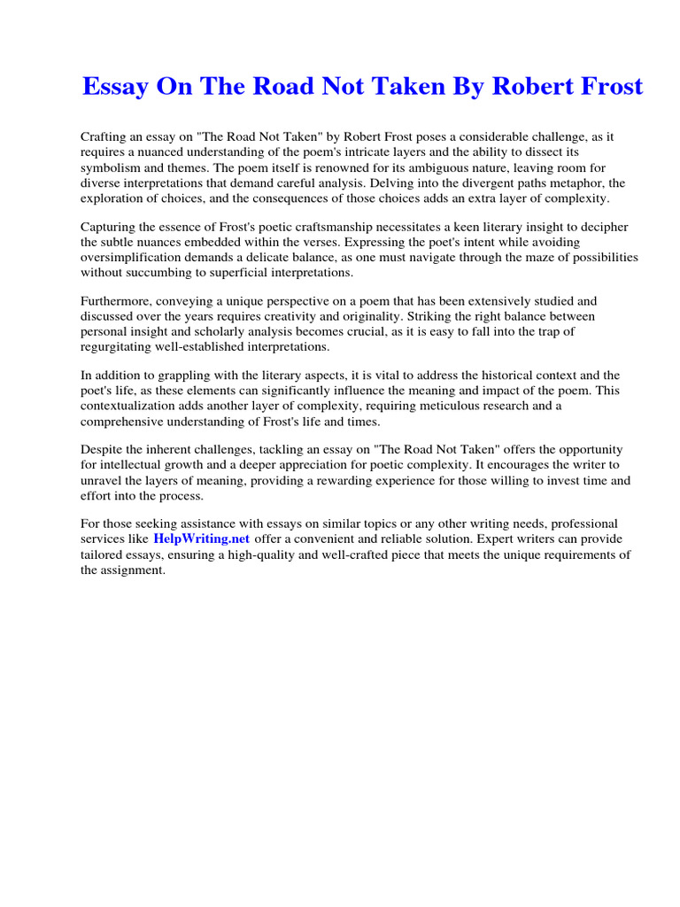Essay On The Road Not Taken by Robert Frost | PDF | Medical School ...