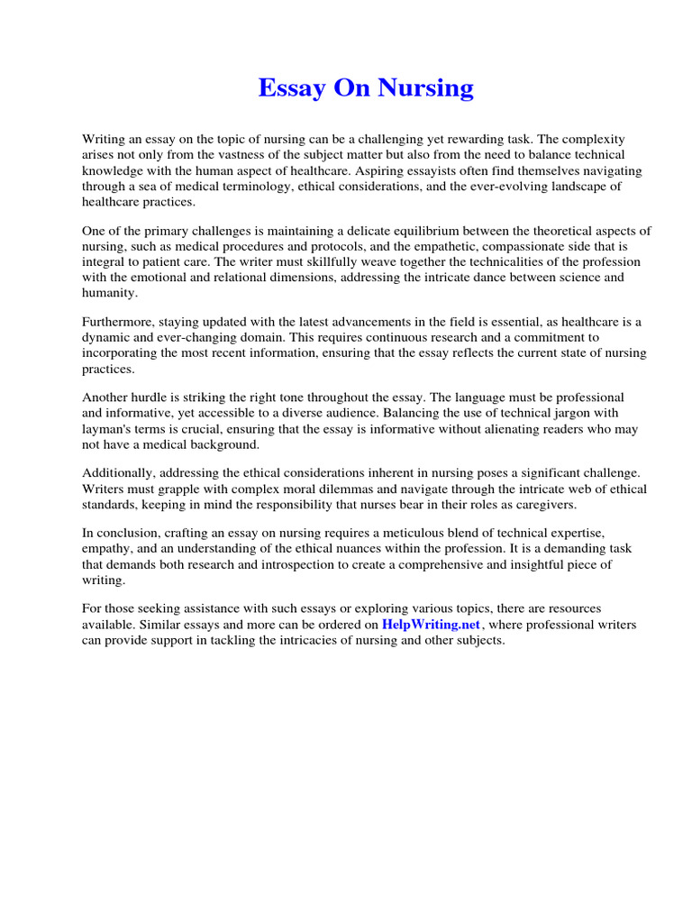 Essay On Nursing Pdf