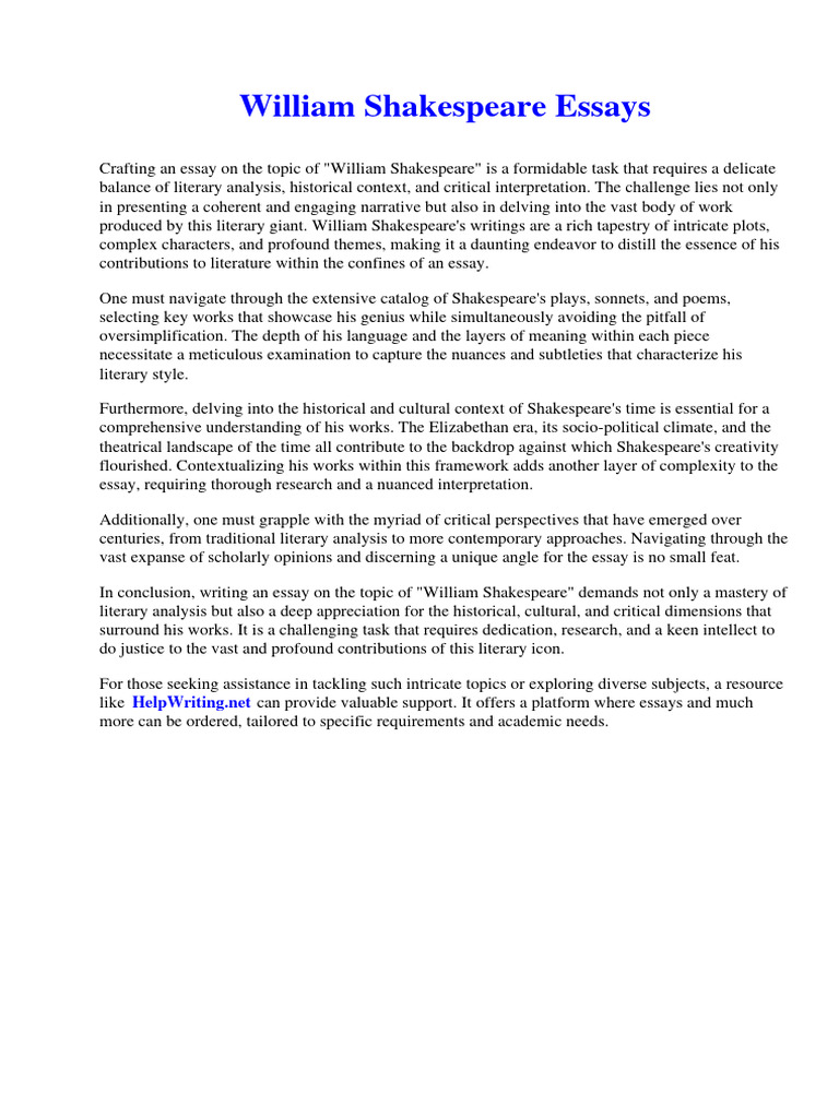 William Shakespeare Essays | PDF