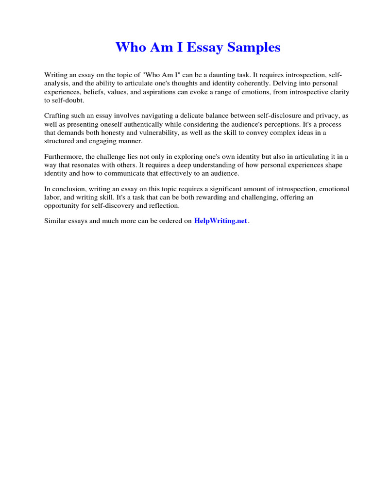 Who Am I Essay Samples | PDF