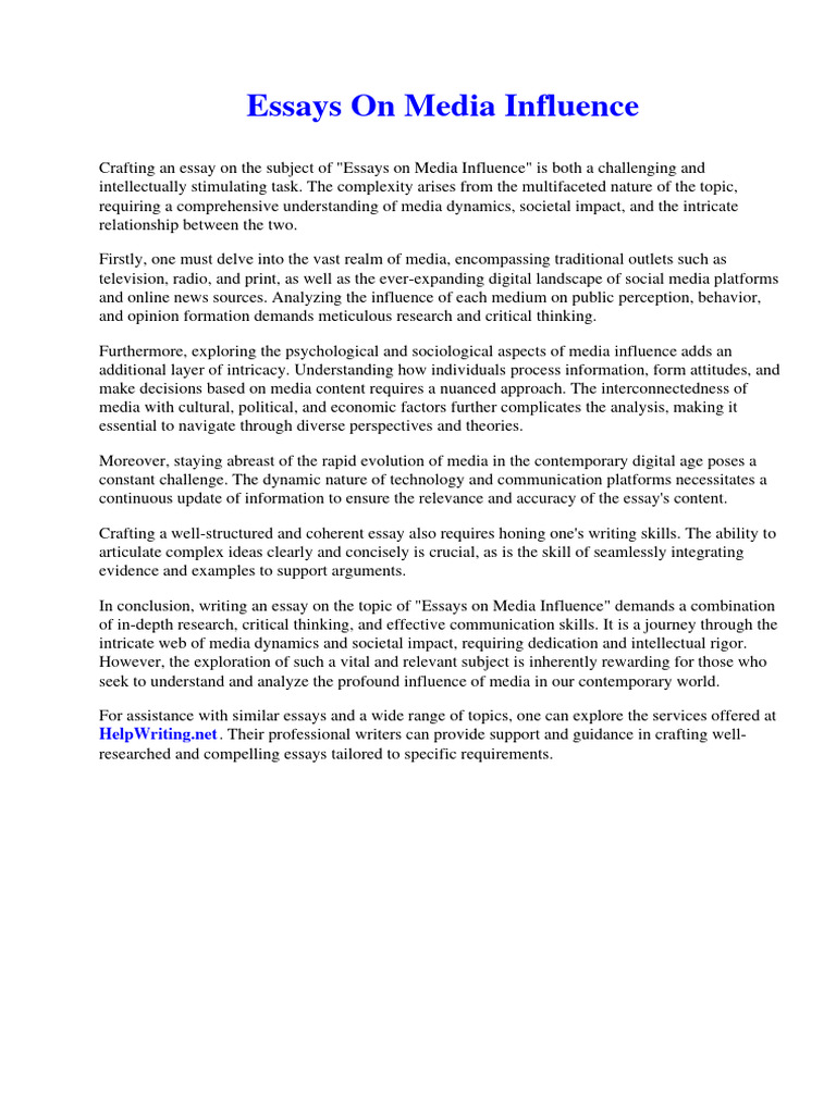 Essays On Media Influence | PDF | Business | Mass Media