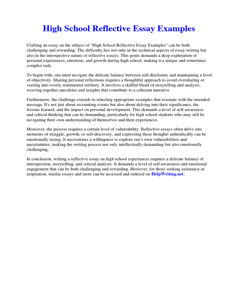 High School Reflective Essay Examples | PDF | Alzheimer's Disease | Essays