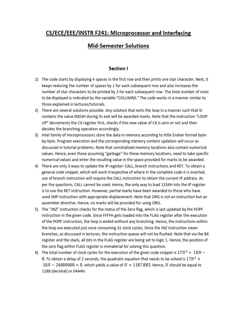 Microprocessor Mid-Sem Solutions Guide | PDF | Assembly Language | Control Flow