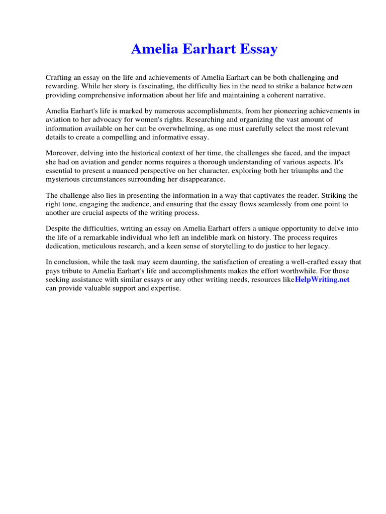 Amelia Earhart Essay | PDF