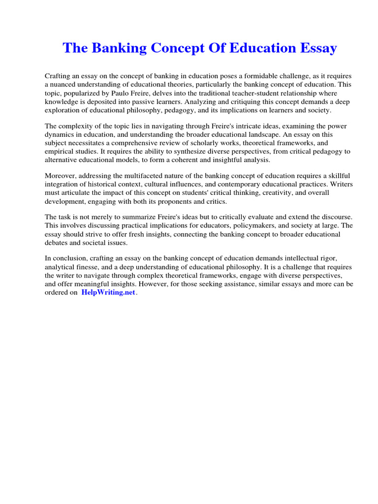 The Banking Concept of Education Essay | PDF | Methamphetamine | Philosophy Of Education