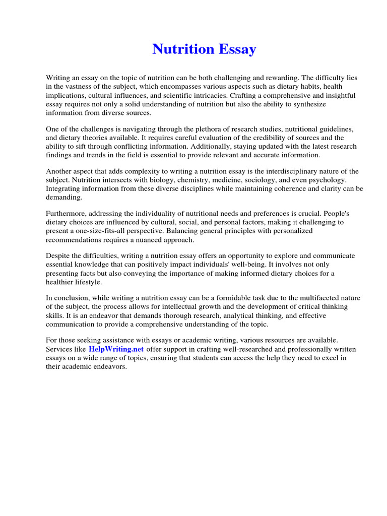 Nutrition Essay | PDF | Weight Training | Critical Thinking