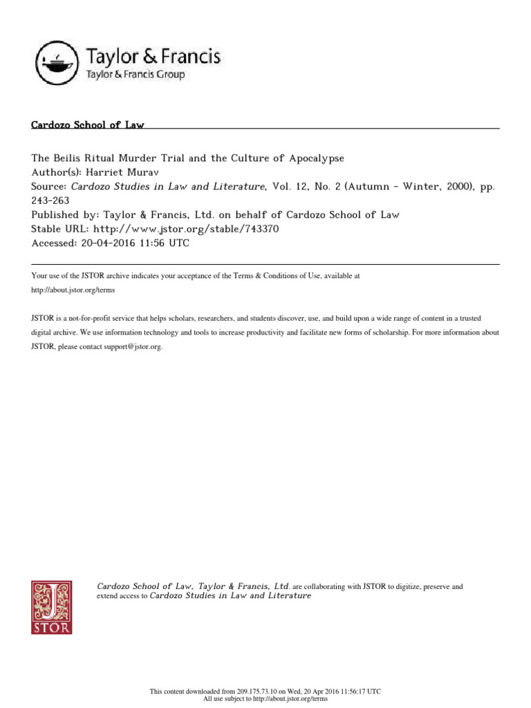 The Beilis Ritual Murder Trial | PDF | Sacrifice | Circumcision