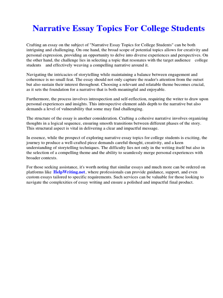 Narrative Essay Topics For College Students | PDF | Supreme Court Of ...
