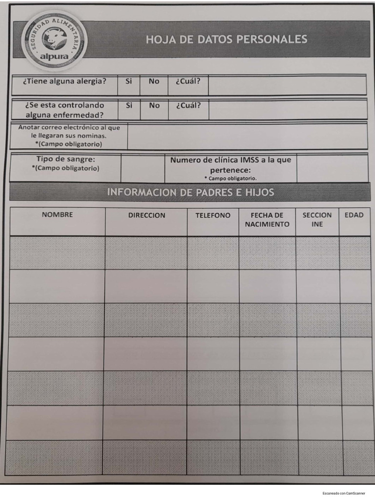 Hoja de Dato Personales | PDF