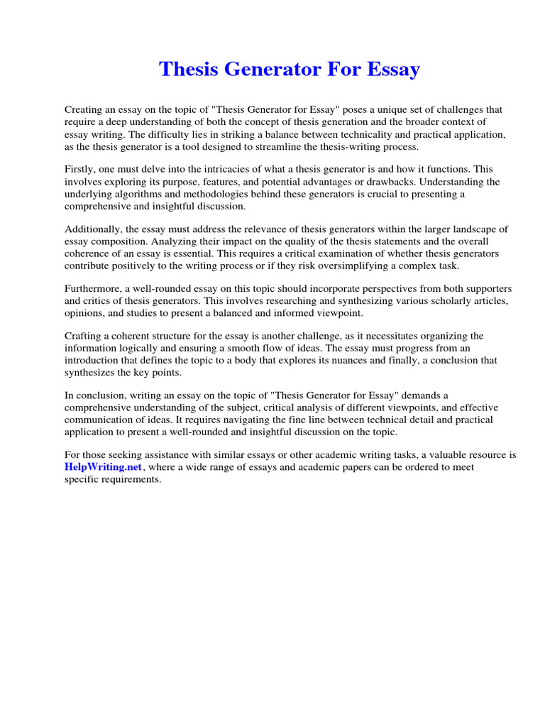 Thesis Generator For Essay | PDF | Essays | Thesis