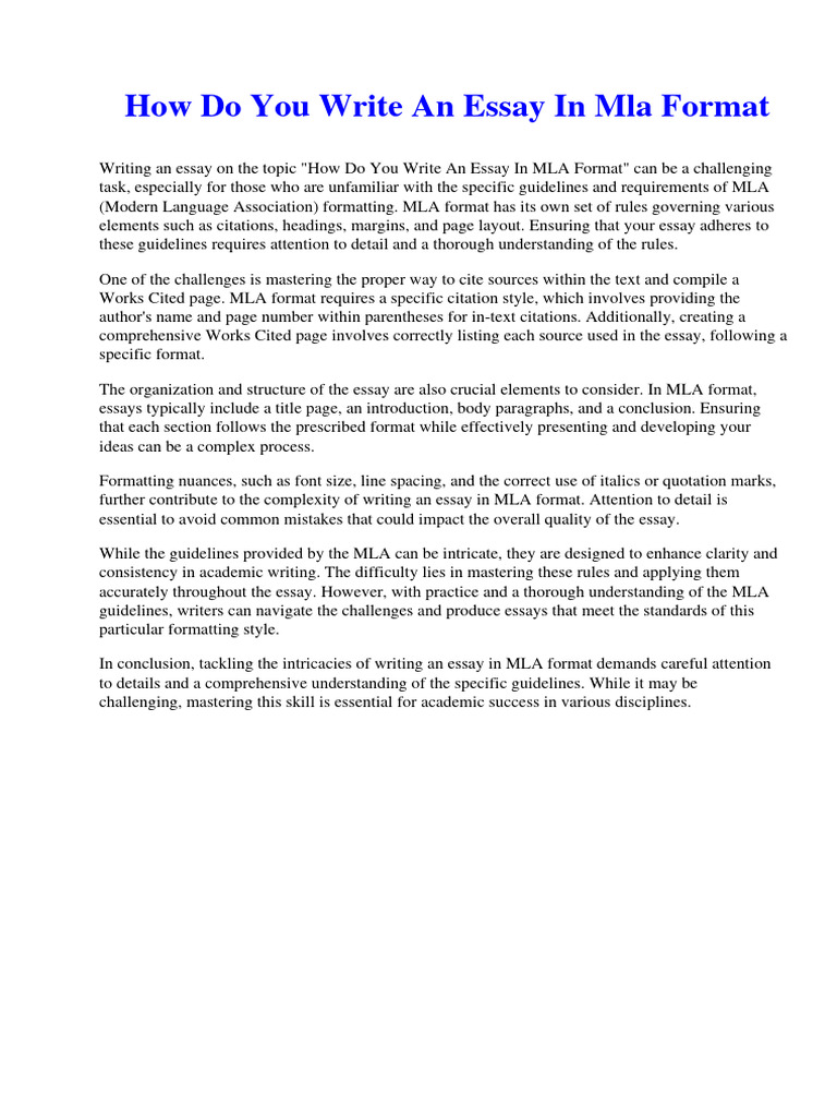 How Do You Write An Essay in Mla Format | Download Free PDF | Citation ...