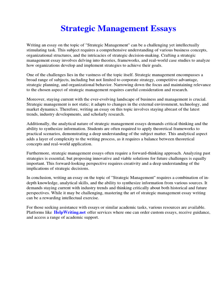 Strategic Management Essays | PDF | Strategic Management | Dream