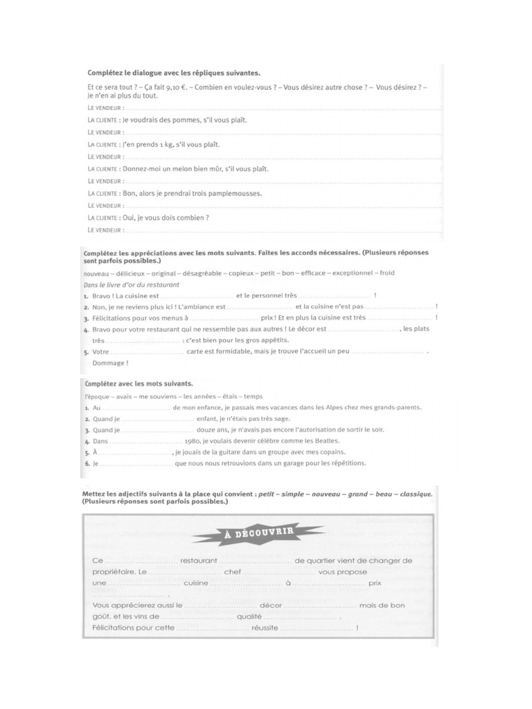 Test de niveau A1 | PDF