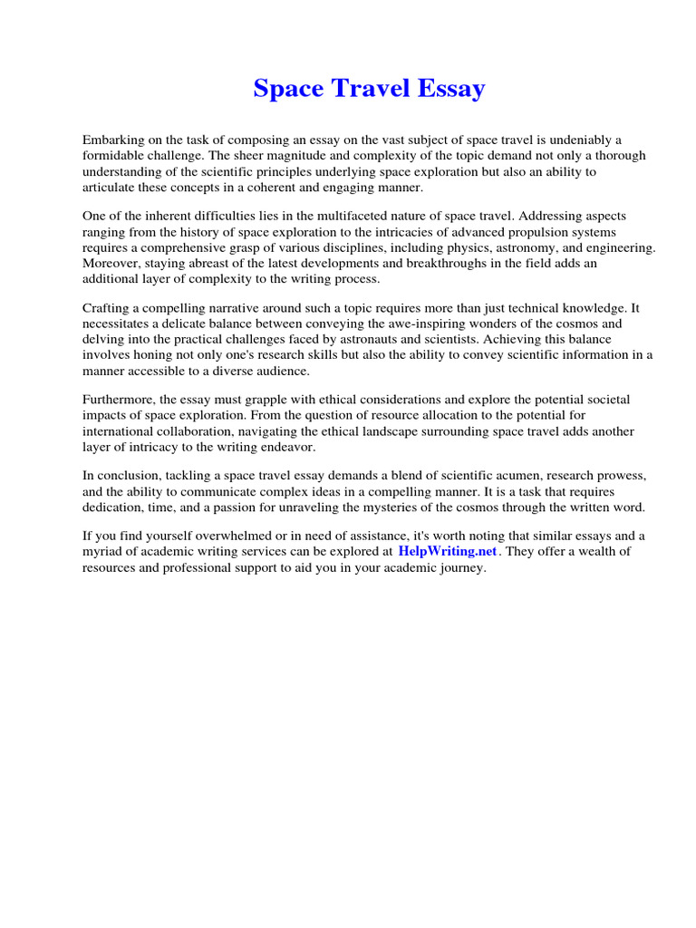 Space Travel Essay | PDF | Soul | Idea