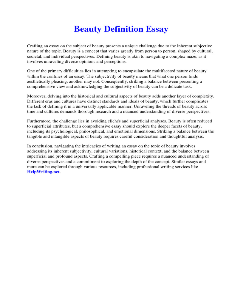 Beauty Definition Essay | PDF | Asthma | Beauty