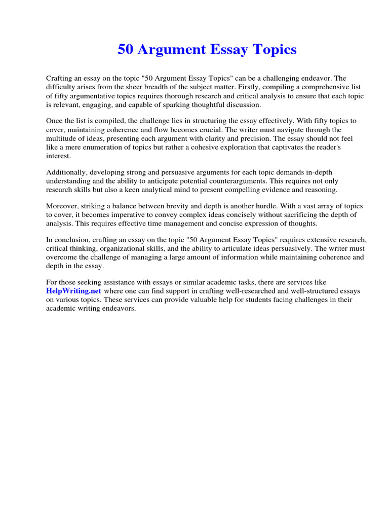 50 Argument Essay Topics | PDF | James Madison | To Kill A Mockingbird