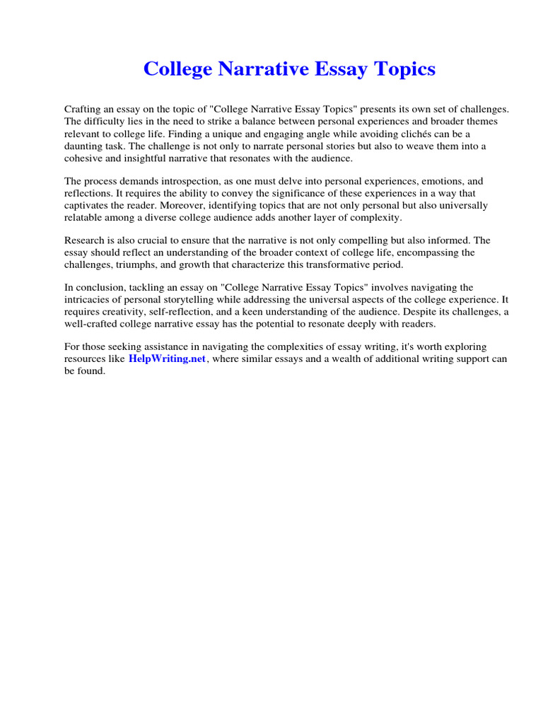 College Narrative Essay Topics | PDF