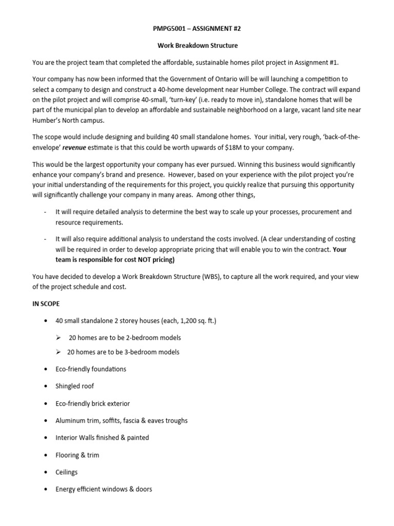 PMPG5001 Assignment 2 - WBS Description W2024 | PDF | Architectural Design | Architecture