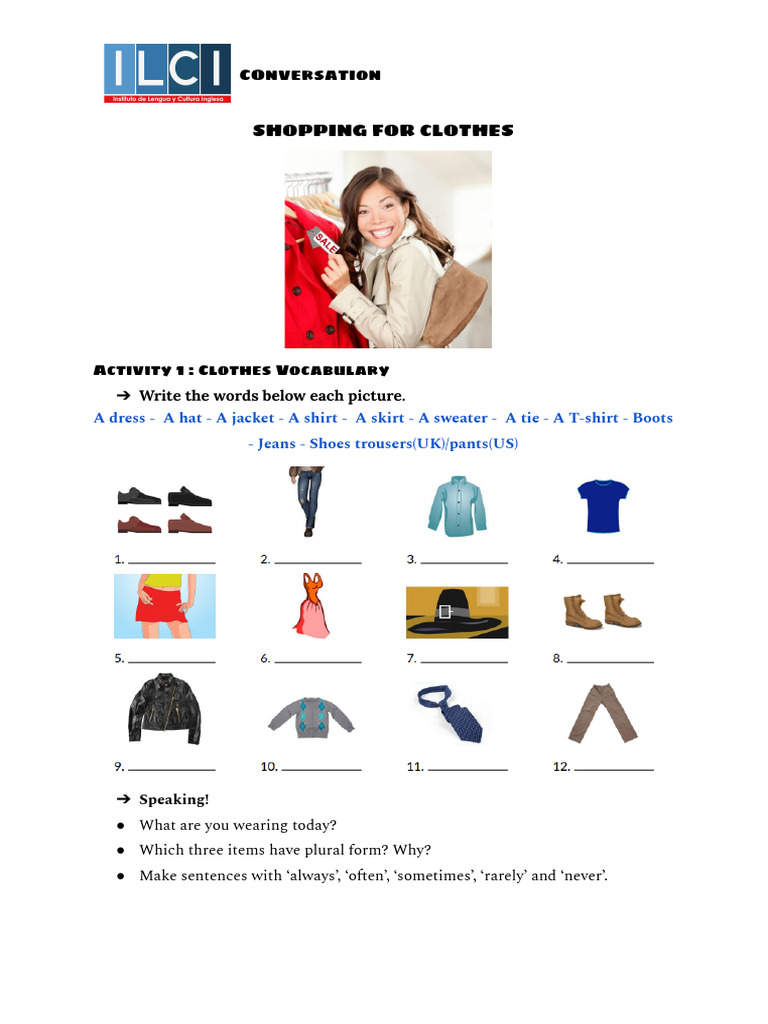 Shopping for Clothes Dialogue Activities | PDF | Shoe | Clothing