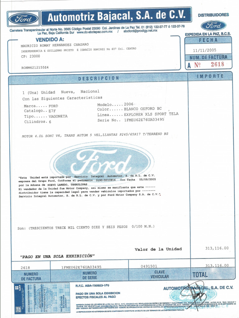 Factura Origen Ford | PDF