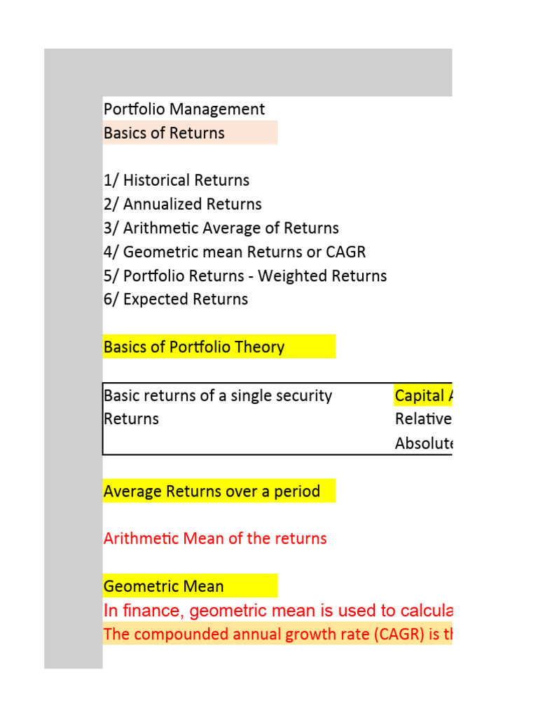 Fundamentals of Returns Portfolio Management | PDF | Standard Deviation | Investing