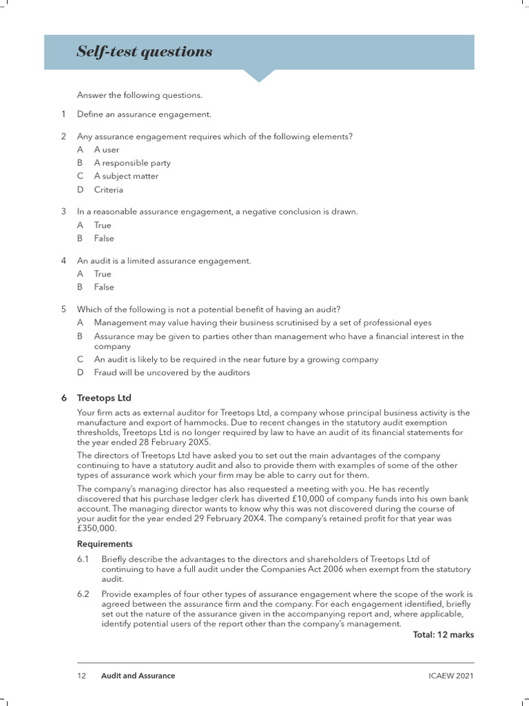 Self - Test Questions - L1 | Download Free PDF | Audit | Financial Services