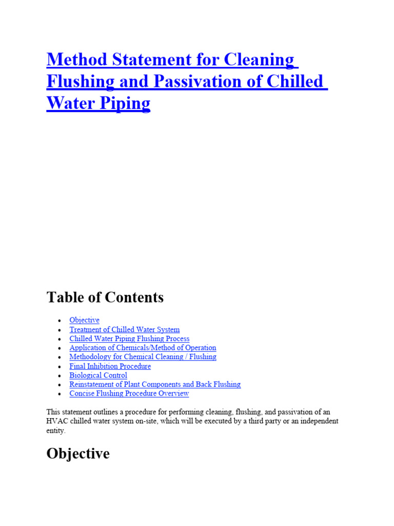 Method Statement For Cleaning Flushing and Passivation of Chilled Water ...