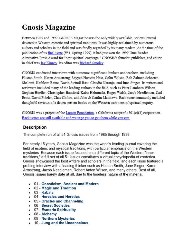 Gnosis Magazine | PDF | Esotericism | Spirituality