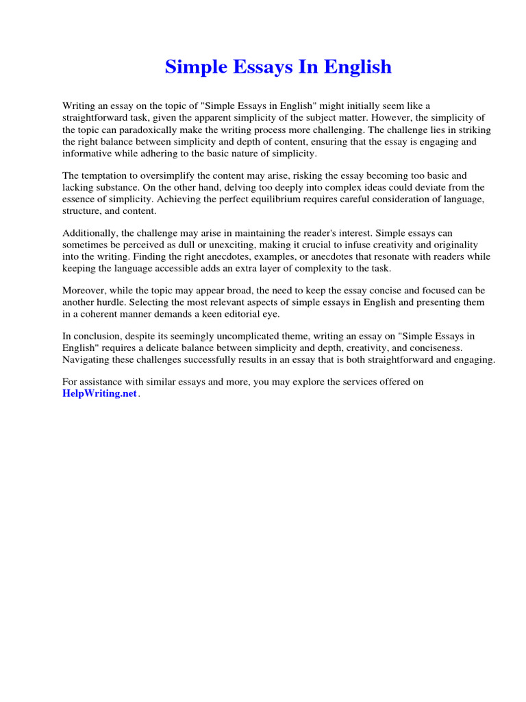 Simple Essays in English | PDF | Wellness | Computers