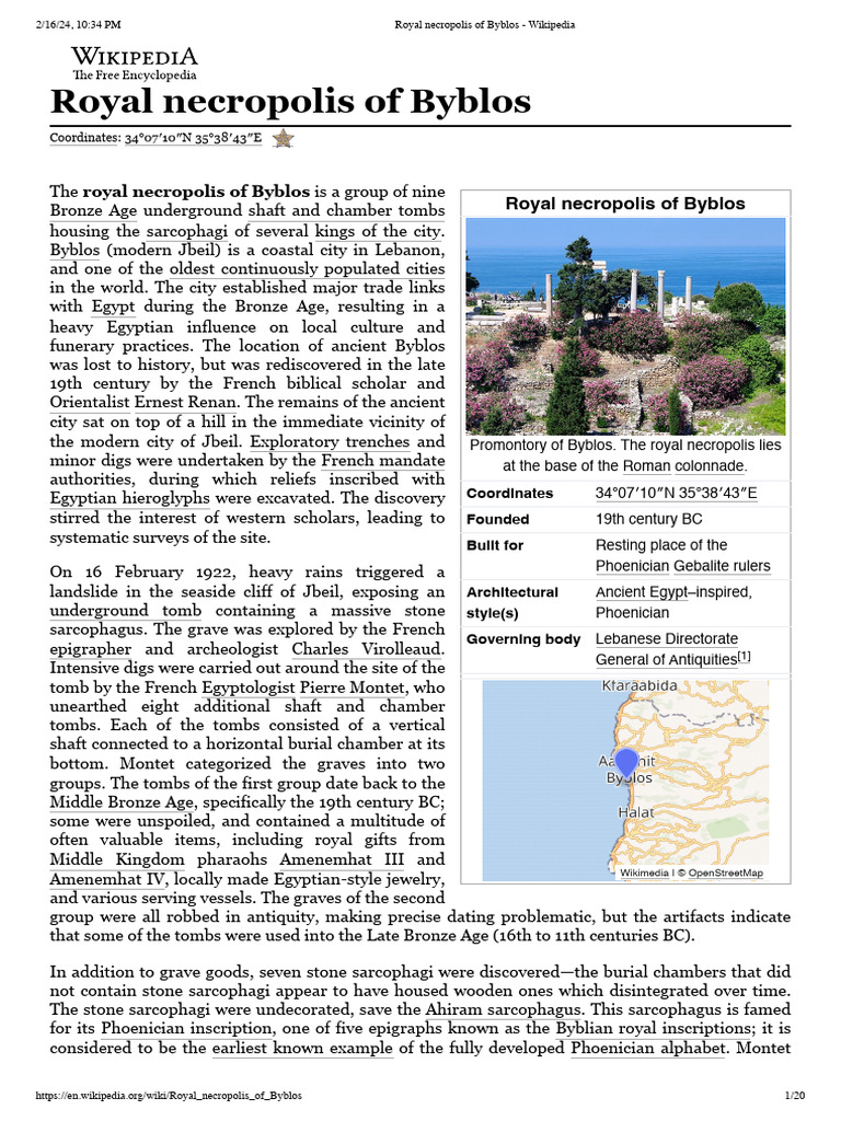 Royal Necropolis of Byblos - Wikipedia | PDF
